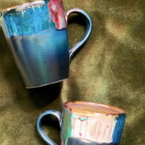 Black Abstract Art Mug With Multi-colored Glazing & Metallic - Etsy