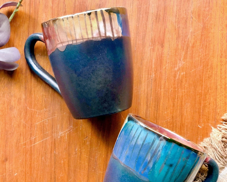 Black Abstract Art Mug With Multi-colored Glazing & Metallic | Etsy