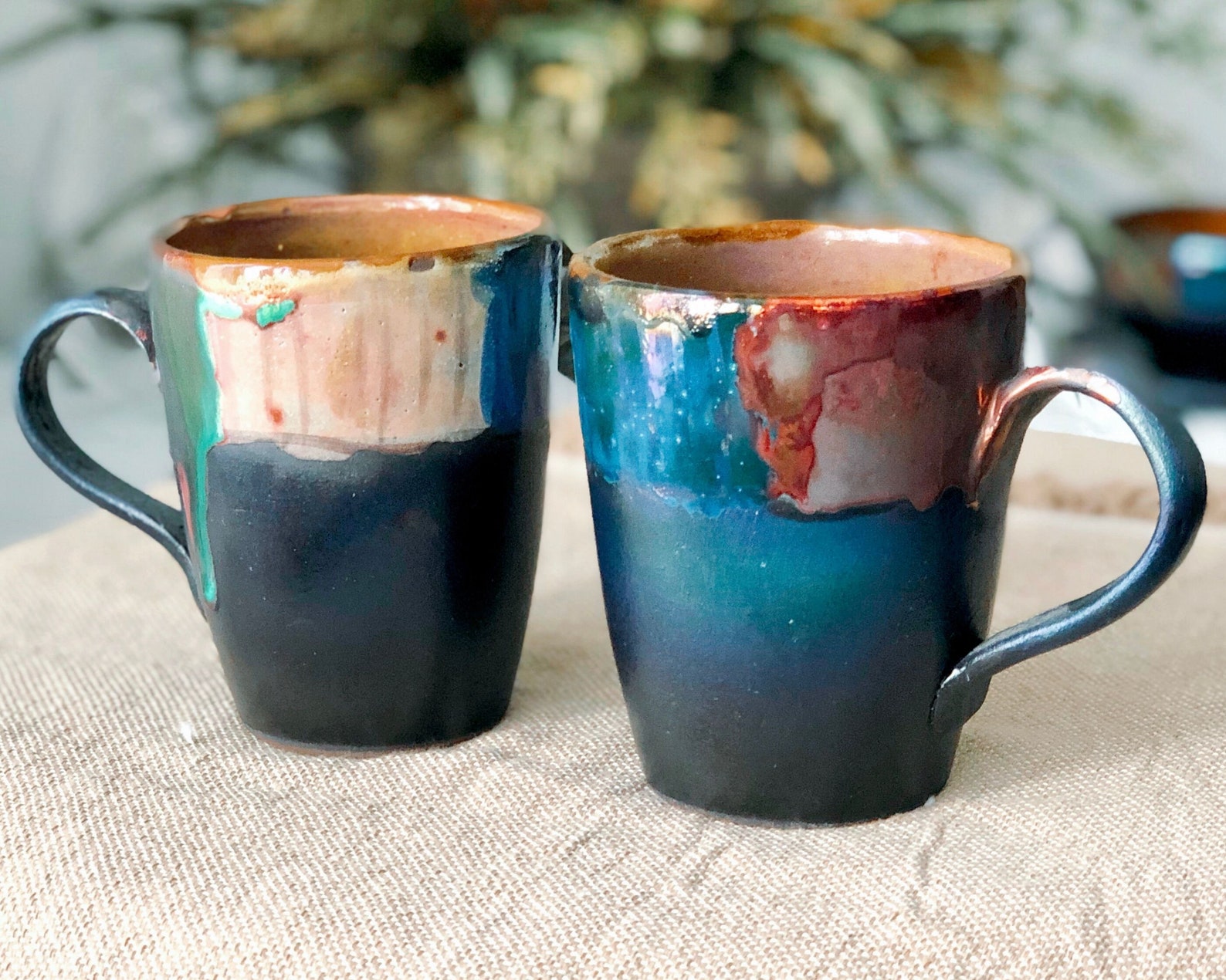 Black Abstract Art Mug With Multi-colored Glazing & Metallic - Etsy