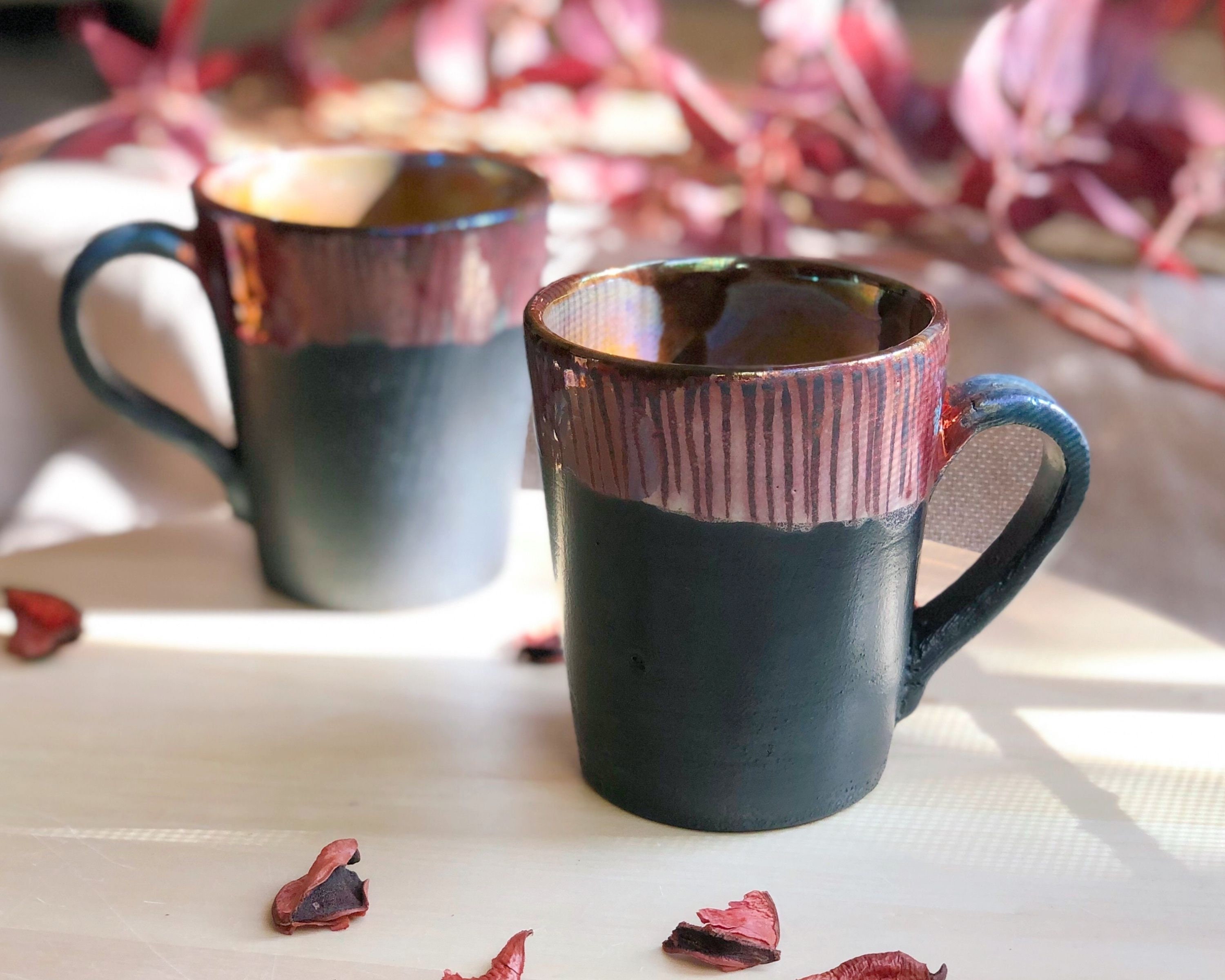 Black Abstract Art Mug with Multi-Colored Glazing & Metallic | Etsy