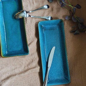 Blue Rectangular Serving Platter With Hints of Green and Turquoise for ...