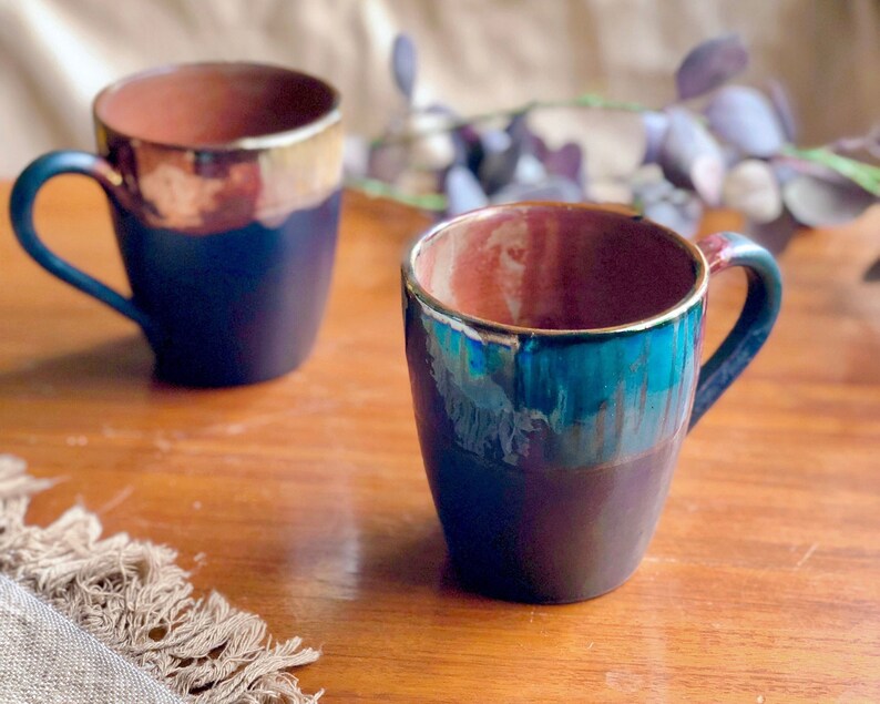 Black Abstract Art Mug With Multi-colored Glazing & Metallic - Etsy