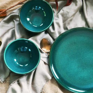 Green-teal Plates & Bowls Dinner Sets With Hints of Turquoise Artisan ...