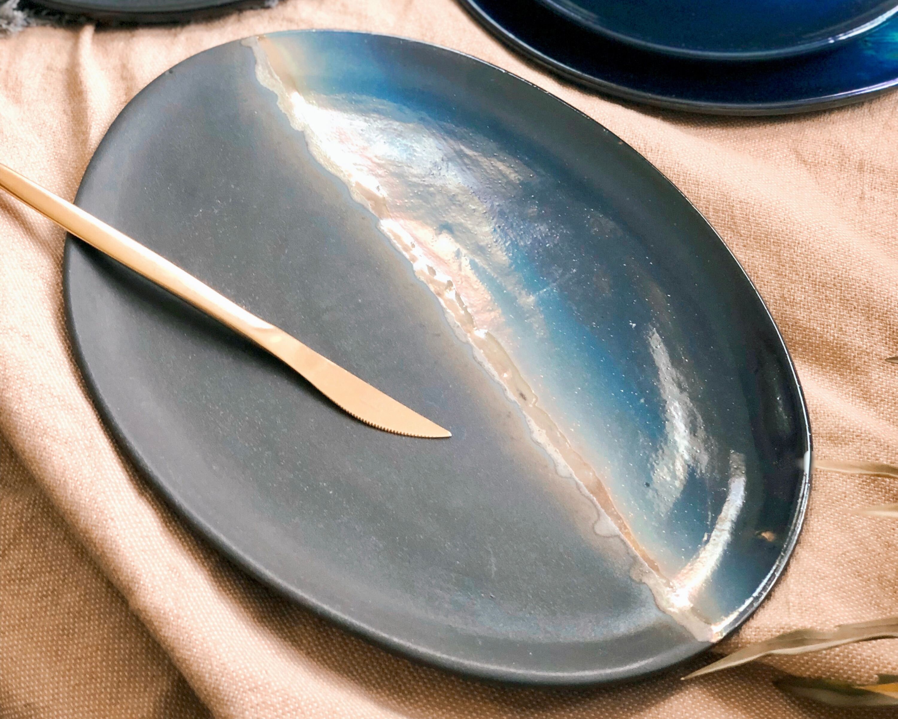 Black Serving Platter With Shades of Blue and Gold Metallic - Etsy