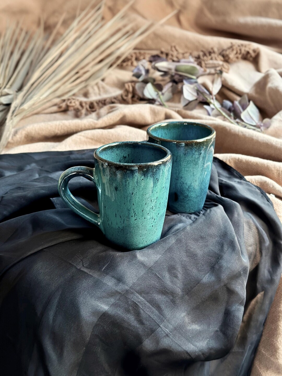 Turquoise Mug | With Random Blue Patterns Glossy Glazing Handmade ...