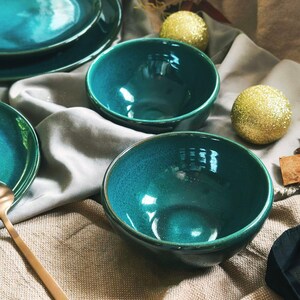 Green-teal Plates & Bowls Dinner Sets With Hints of Turquoise Artisan ...