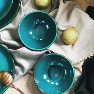Green-teal Plates & Bowls Dinner Sets With Hints of Turquoise Artisan ...