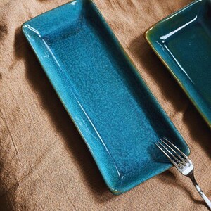 Blue Rectangular Serving Platter With Hints of Green and Turquoise for ...