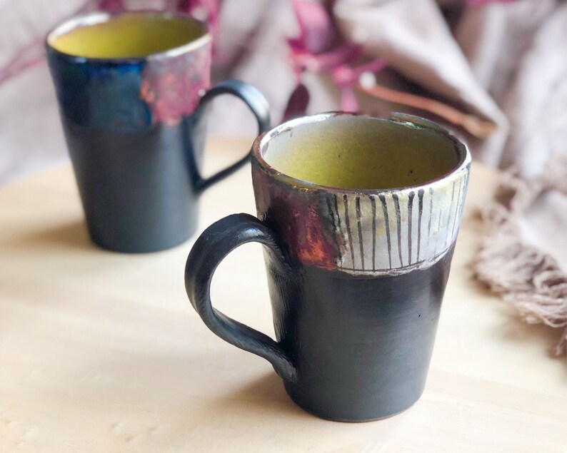 Black Abstract Art Mug With Multi-colored Glazing & Metallic | Etsy