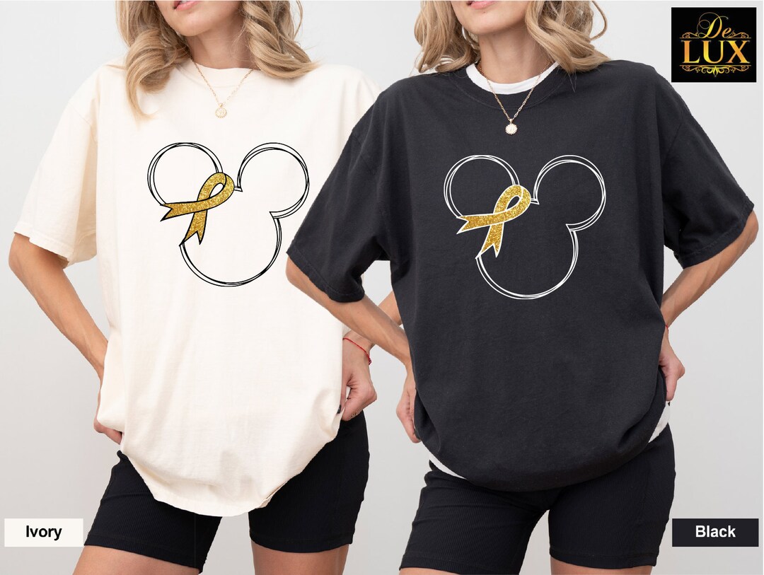 Comfort Colors® Disney Childhood Cancer Tshirt,mickey Head Gold Ribbon ...