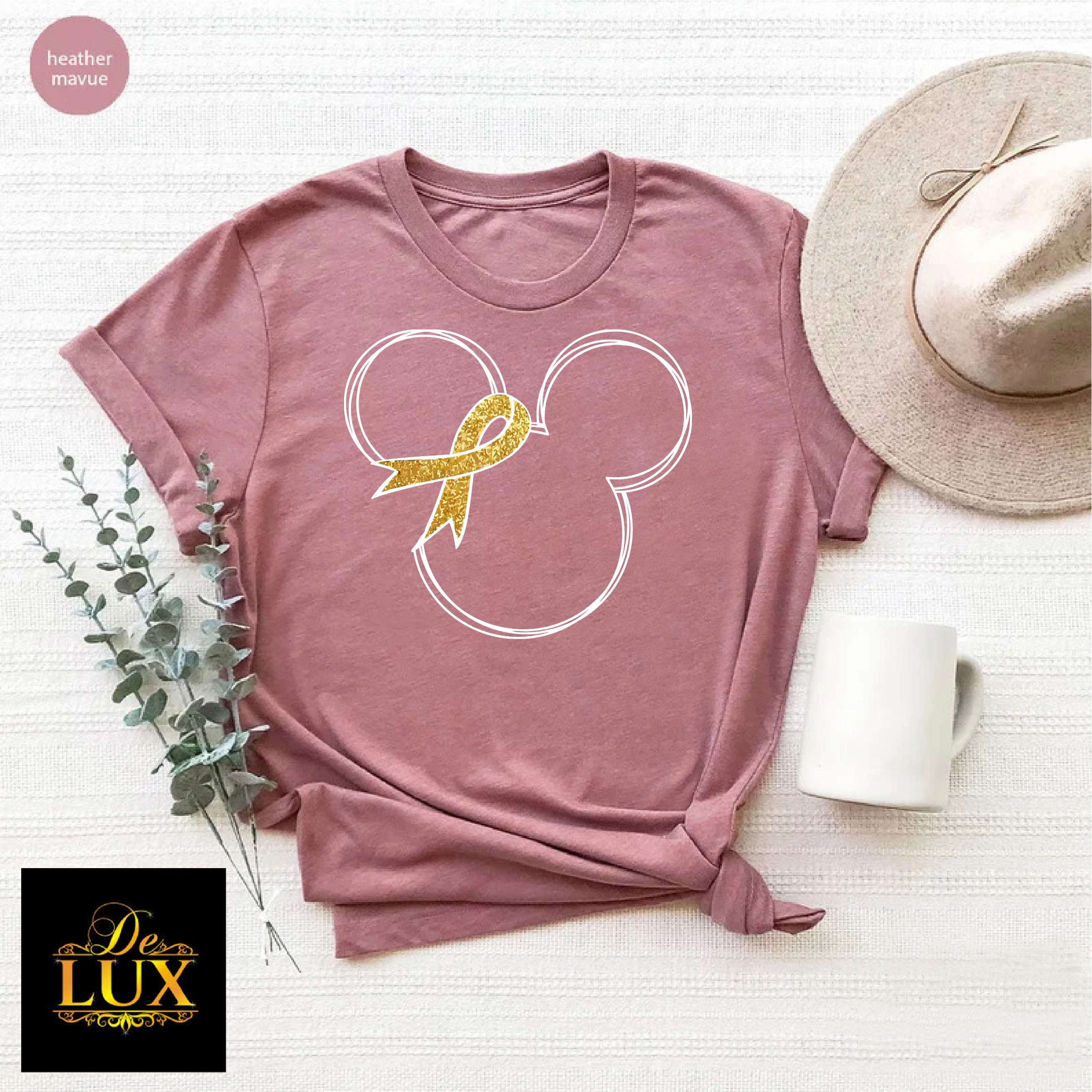 Disney Mickey Head Gold Ribbon Childhood Cancer Awareness Shirt,disney ...