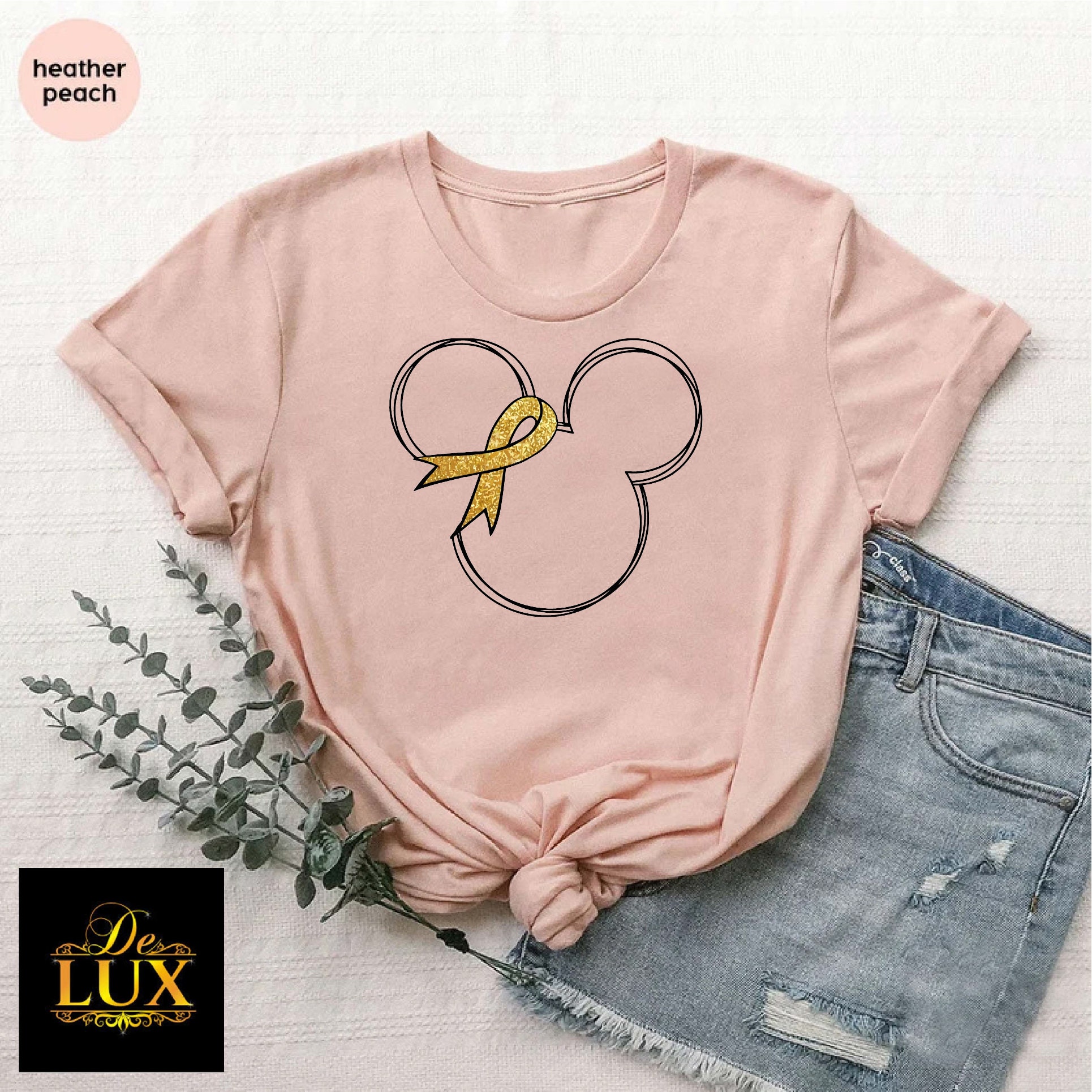 Disney Mickey Head Gold Ribbon Childhood Cancer Awareness Shirt,disney ...