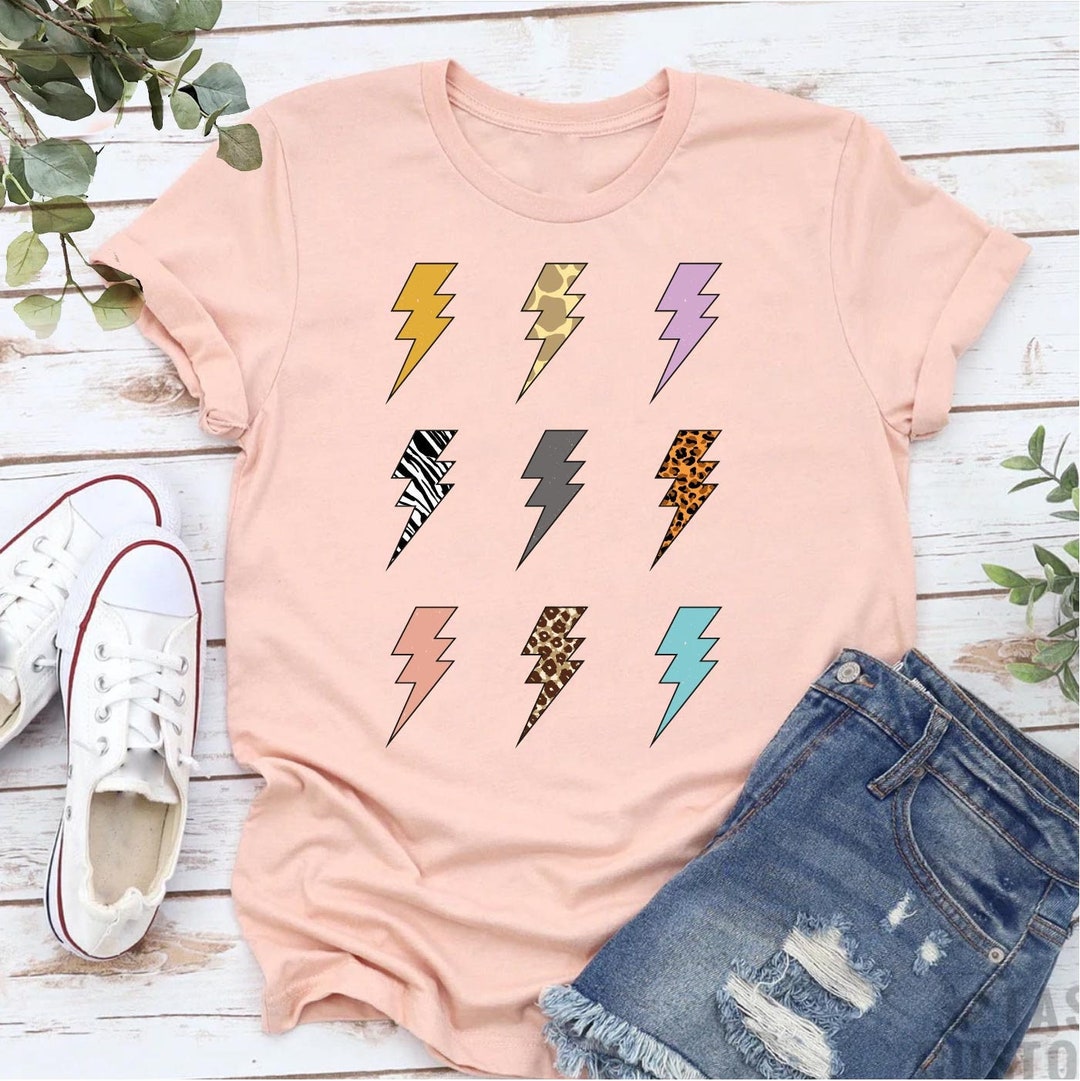 Lightning Bolt Tshirt, Retro 90s Shirt, Gifts for Women, Leopard ...