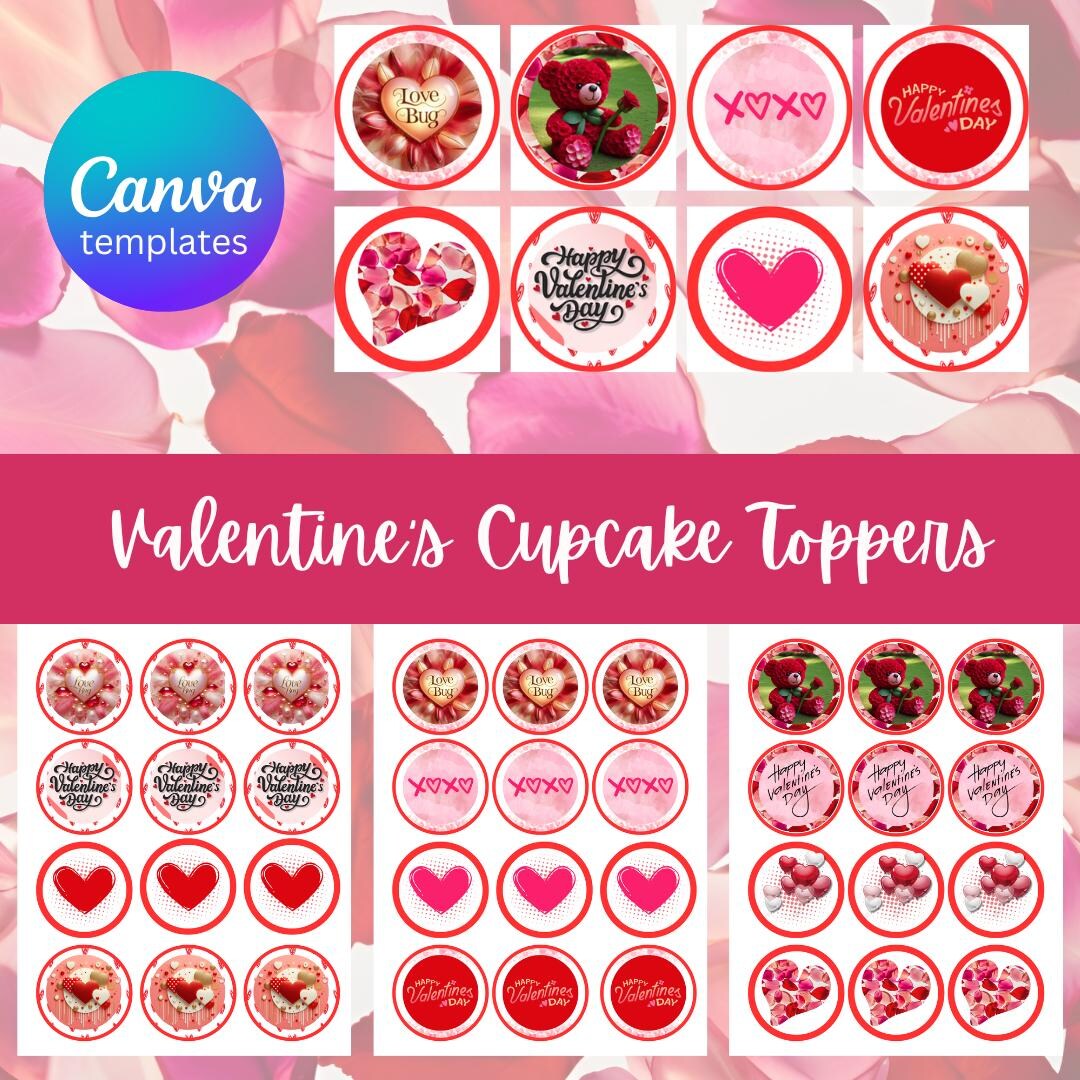 Printable Valentine Cupcake Toppers, Canva Template - Etsy