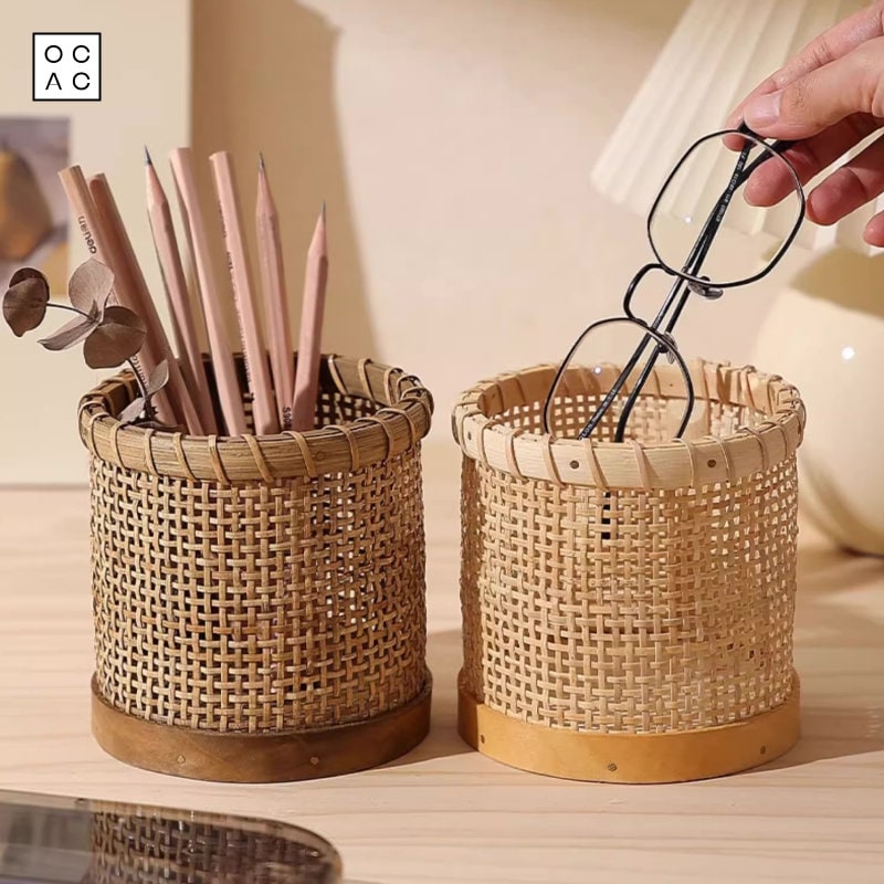 Handmade Bamboo Pen Container, Woven Pencil Holder, Japandi Container ...