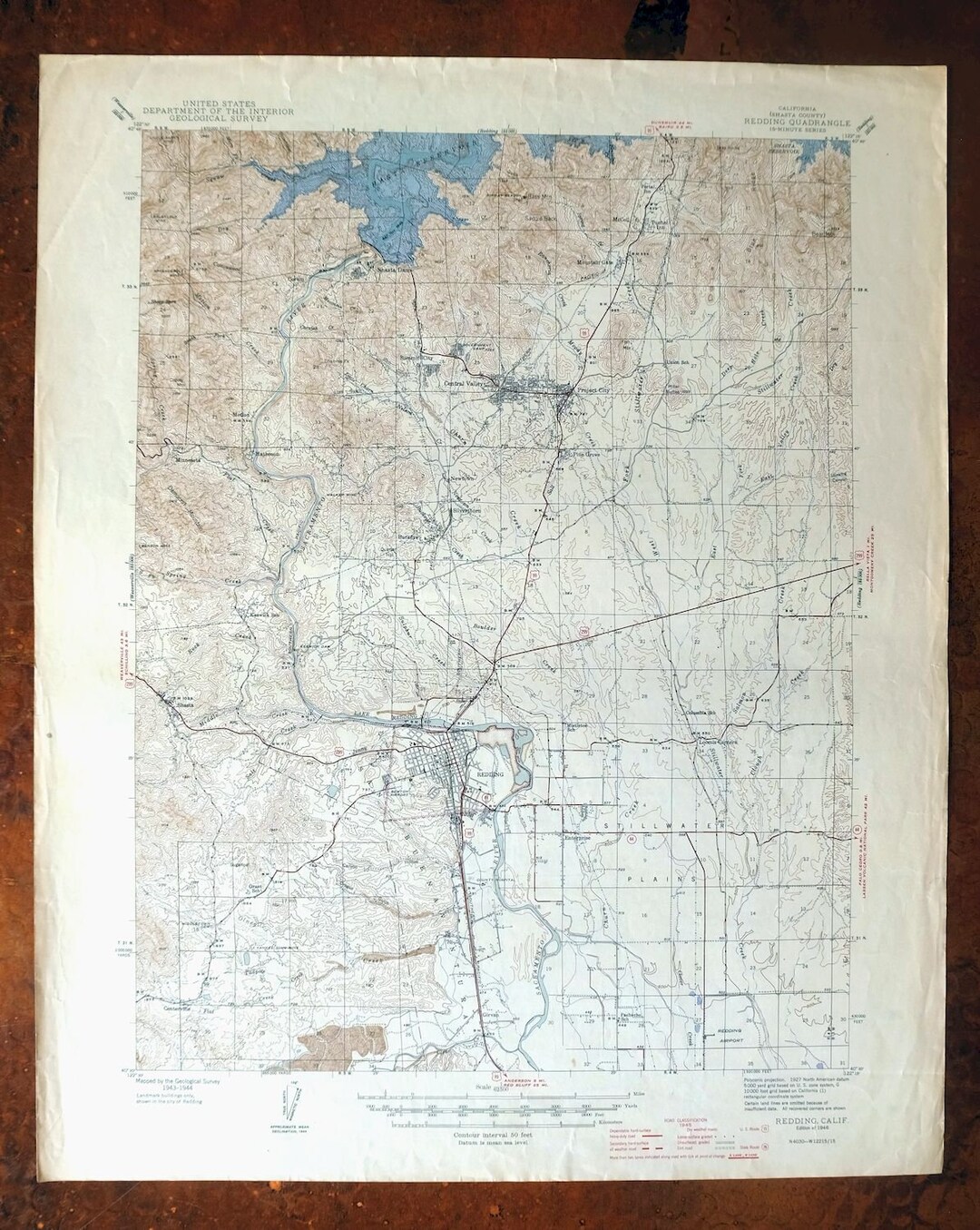 1946 Redding Shasta Lake Bella Vista California Vintage Original USGS ...