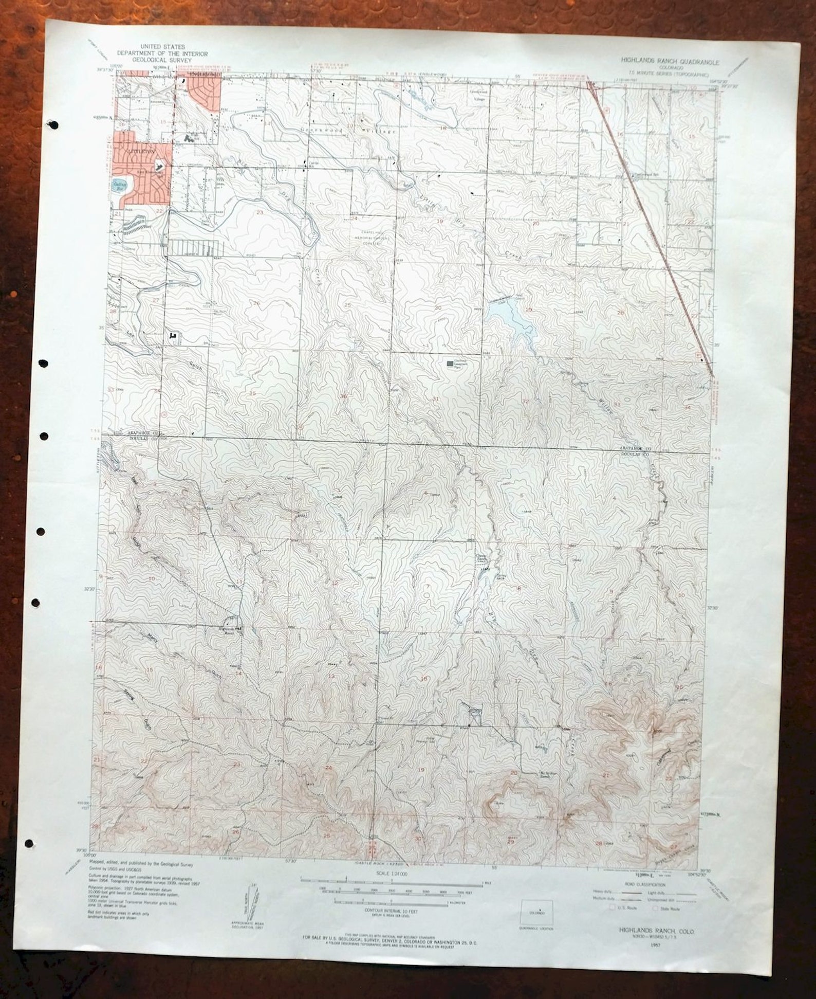 Highlands Ranch Colorado Vintage Original USGS Topo Map 1957 | Etsy