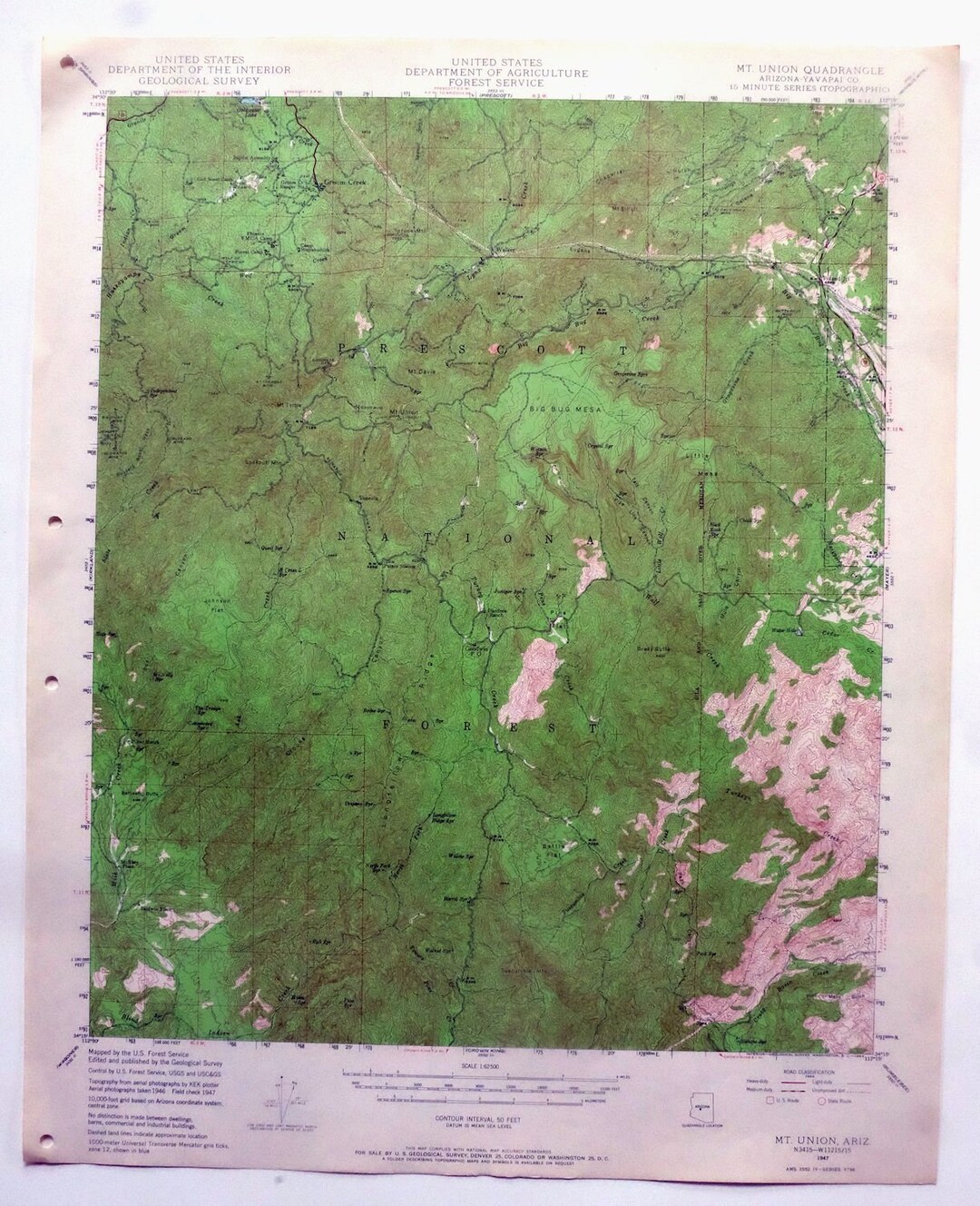 Mount Union Arizona Vintage Original USGS Topo Map 1947 Mayer - Etsy