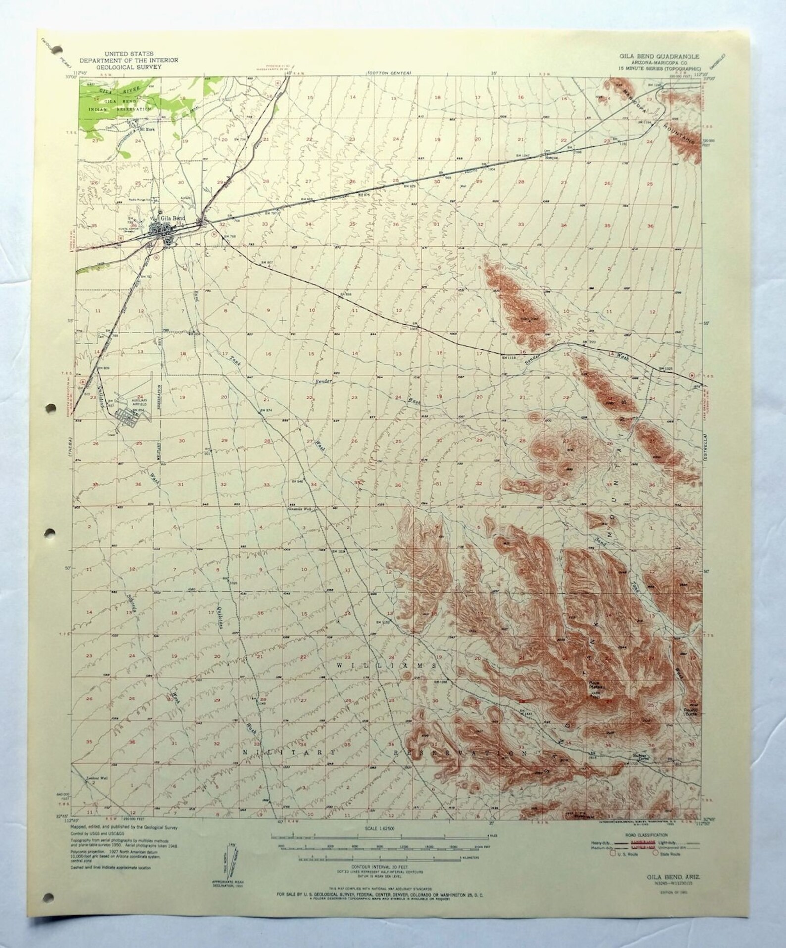 Gila Bend Arizona Vintage Original USGS Topo Map 1951 South - Etsy