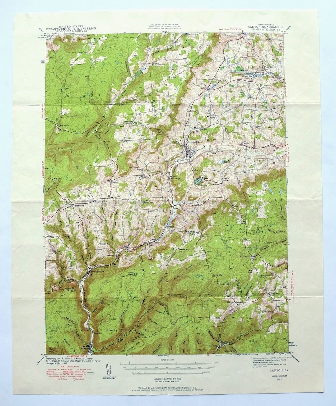 Canton Pennsylvania Vintage Original USGS Topo Map 1942 Alba - Etsy
