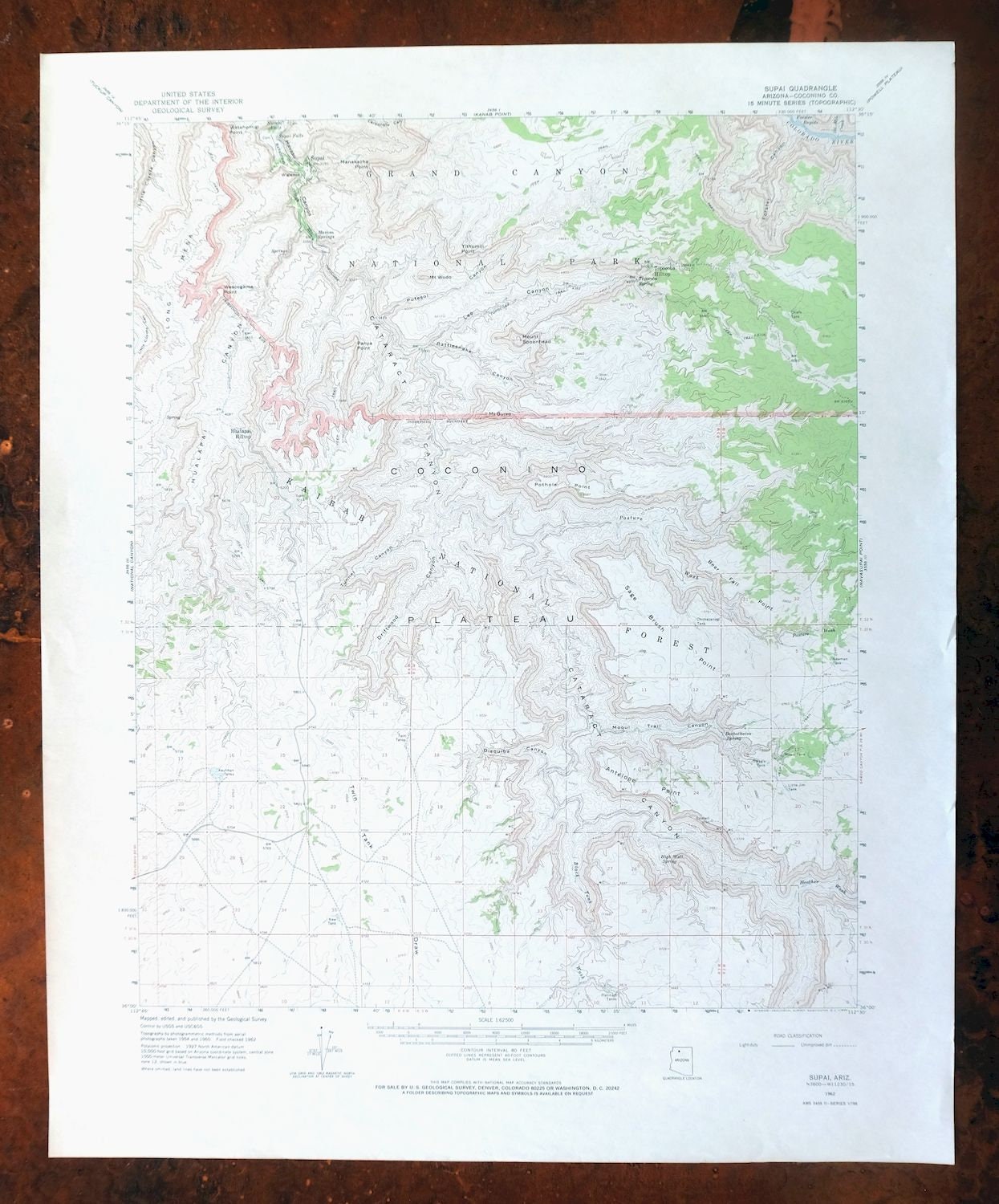 Supai Havasu Canyon Grand Canyon Arizona Vintage Original USGS Topo Map ...