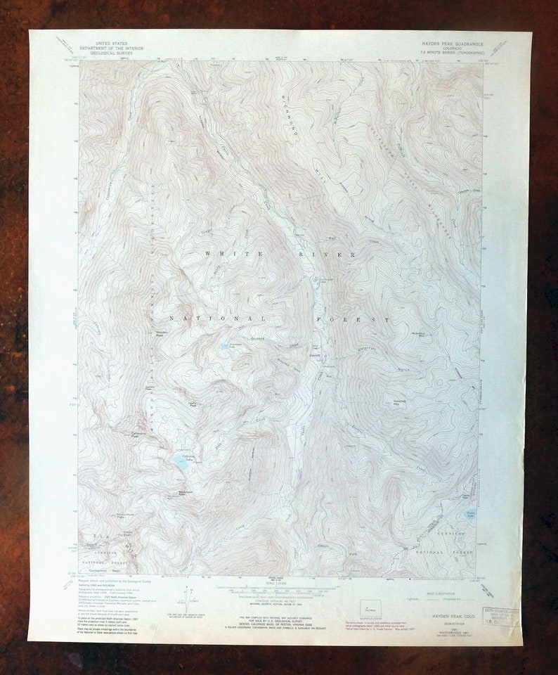 Hayden Peak Colorado Original USGS Topo Map 1987 Collegiate Peaks and ...
