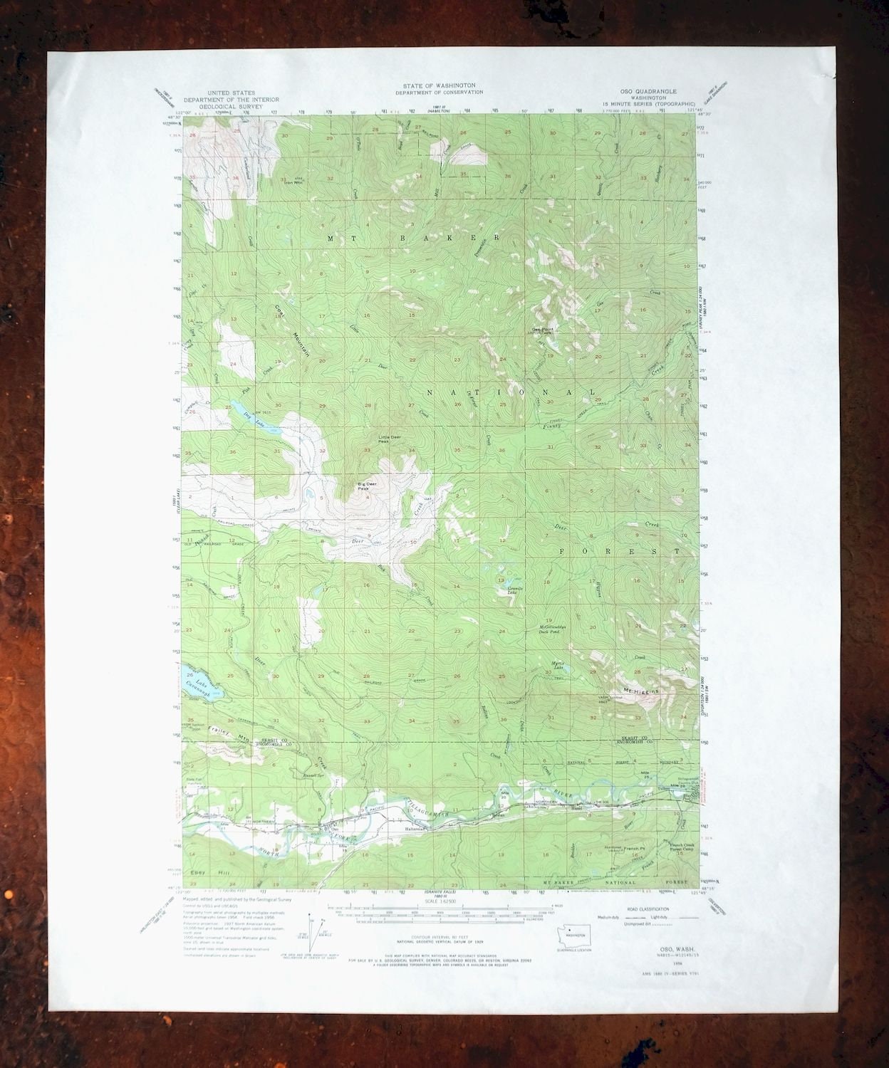 Oso Hazel Dry Lake Washington Vintage Original USGS Topo Map 1956 Gee ...