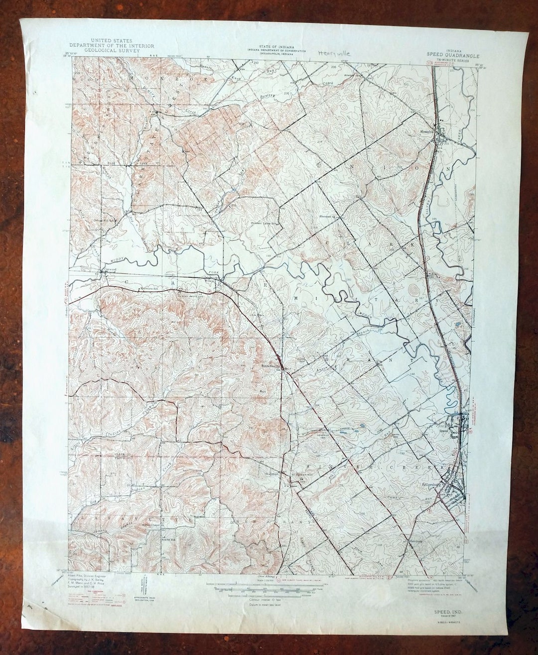 1947 Speed Indiana Vintage Original USGS Topo Map Clarksville - Etsy