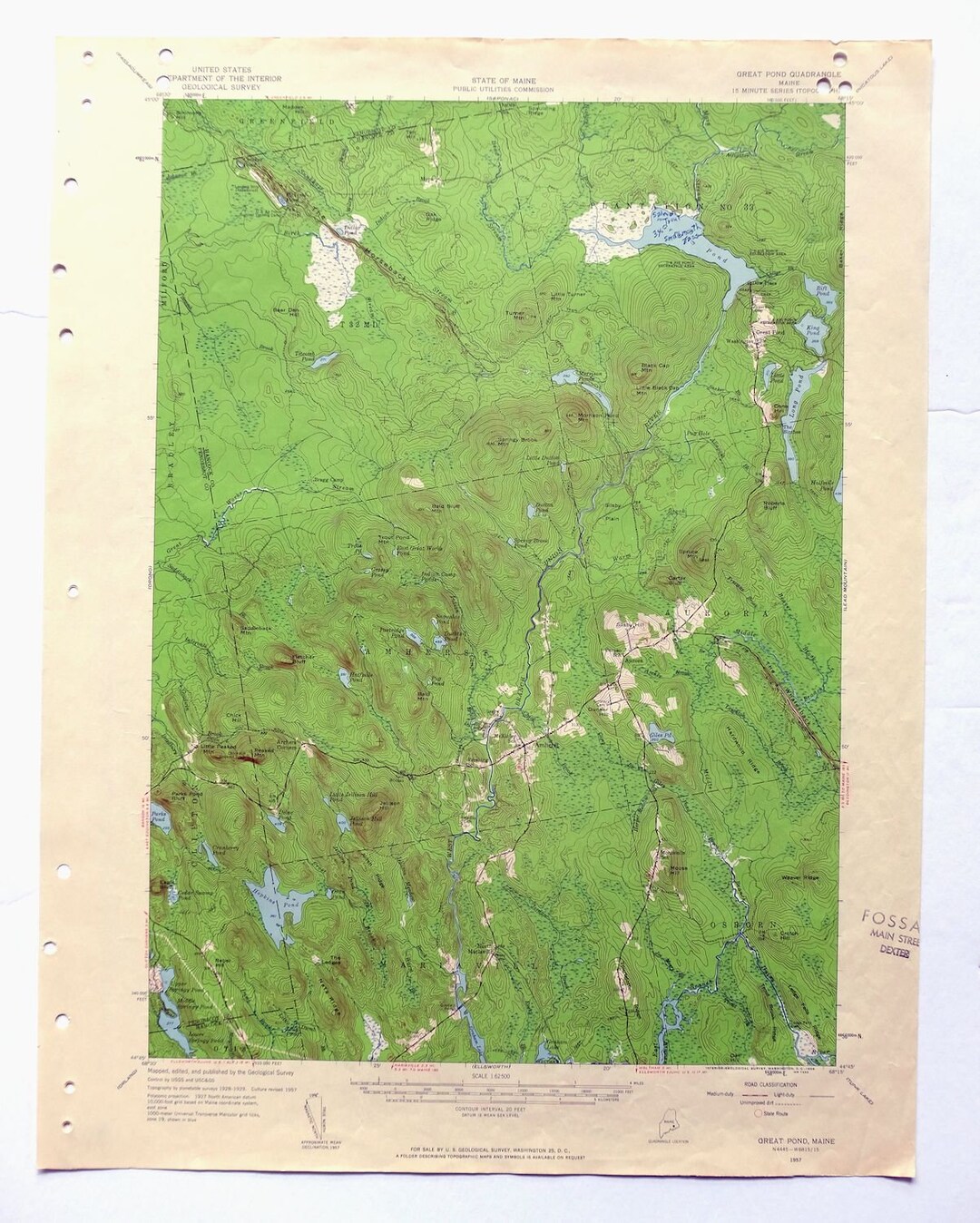 Great Pond Maine Vintage Original USGS Topographic Map 1957 - Etsy