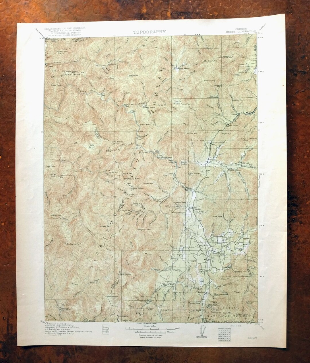1918 Kerby Oregon California Histórico Antiguo Original USGS Topo Mapa ...