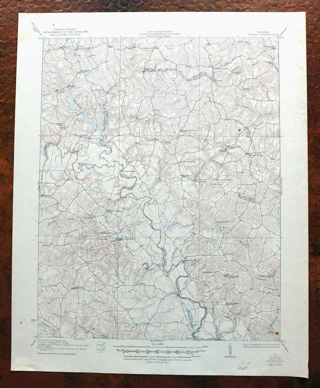 Aylett Virginia Vintage Original USGS War Department Topo Map - Etsy