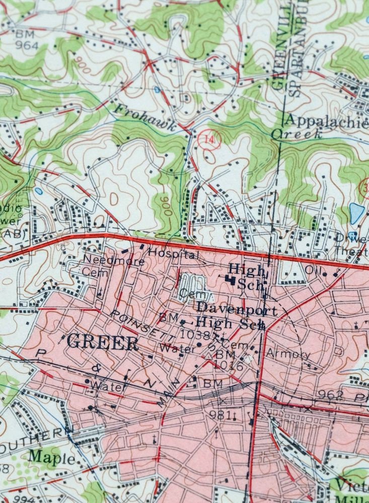 Greer South Carolina Vintage Original USGS Topo Map 1957 Simpsonville ...