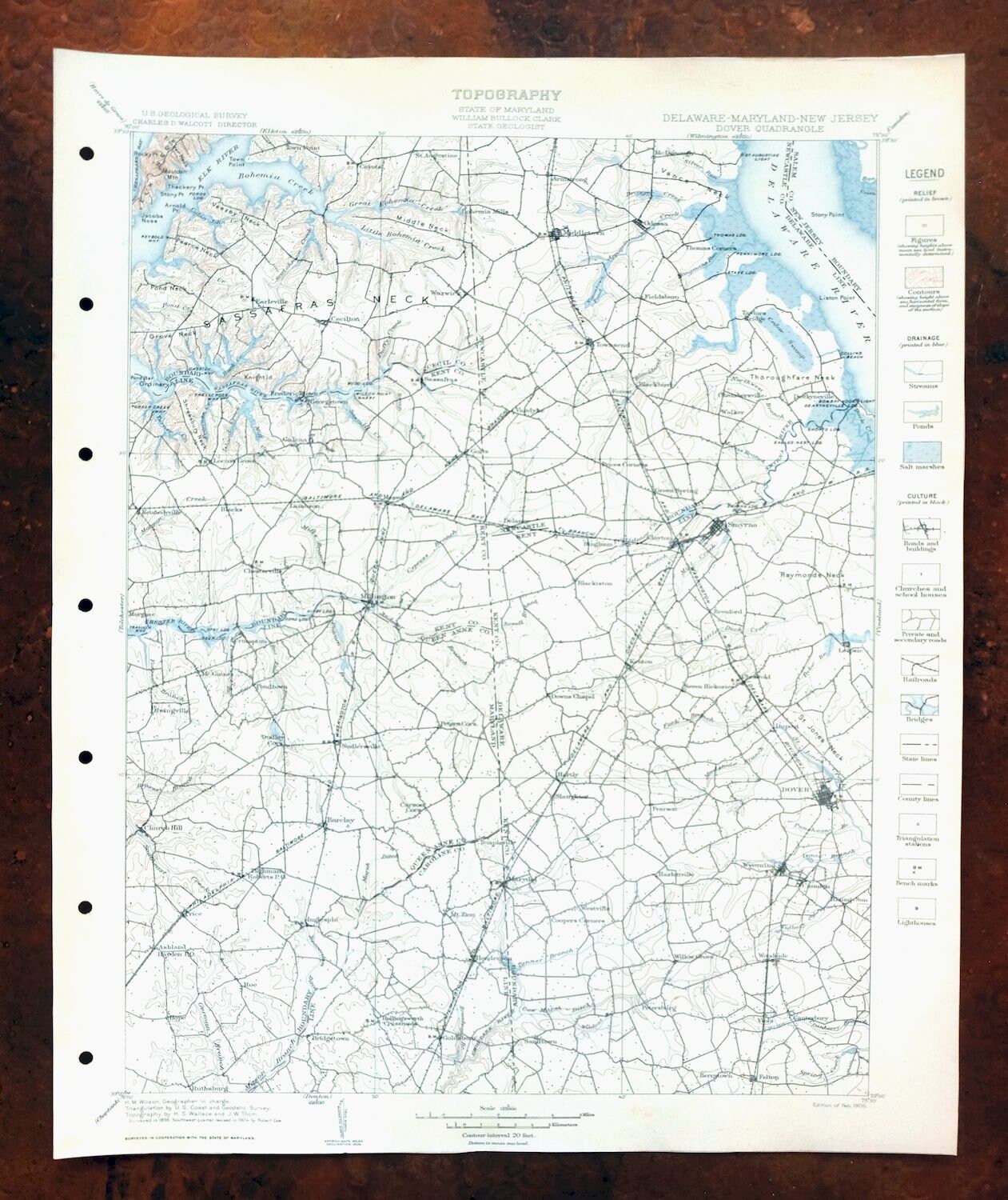 1906 Dover Delaware Maryland Historical Rare Antique Original USGS Topo ...