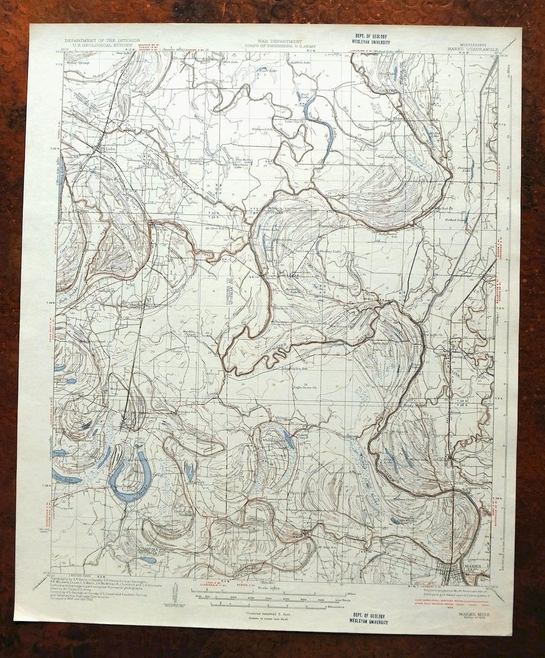 1935 Marks Mississippi Vintage Original USGS War Department Topo Map ...