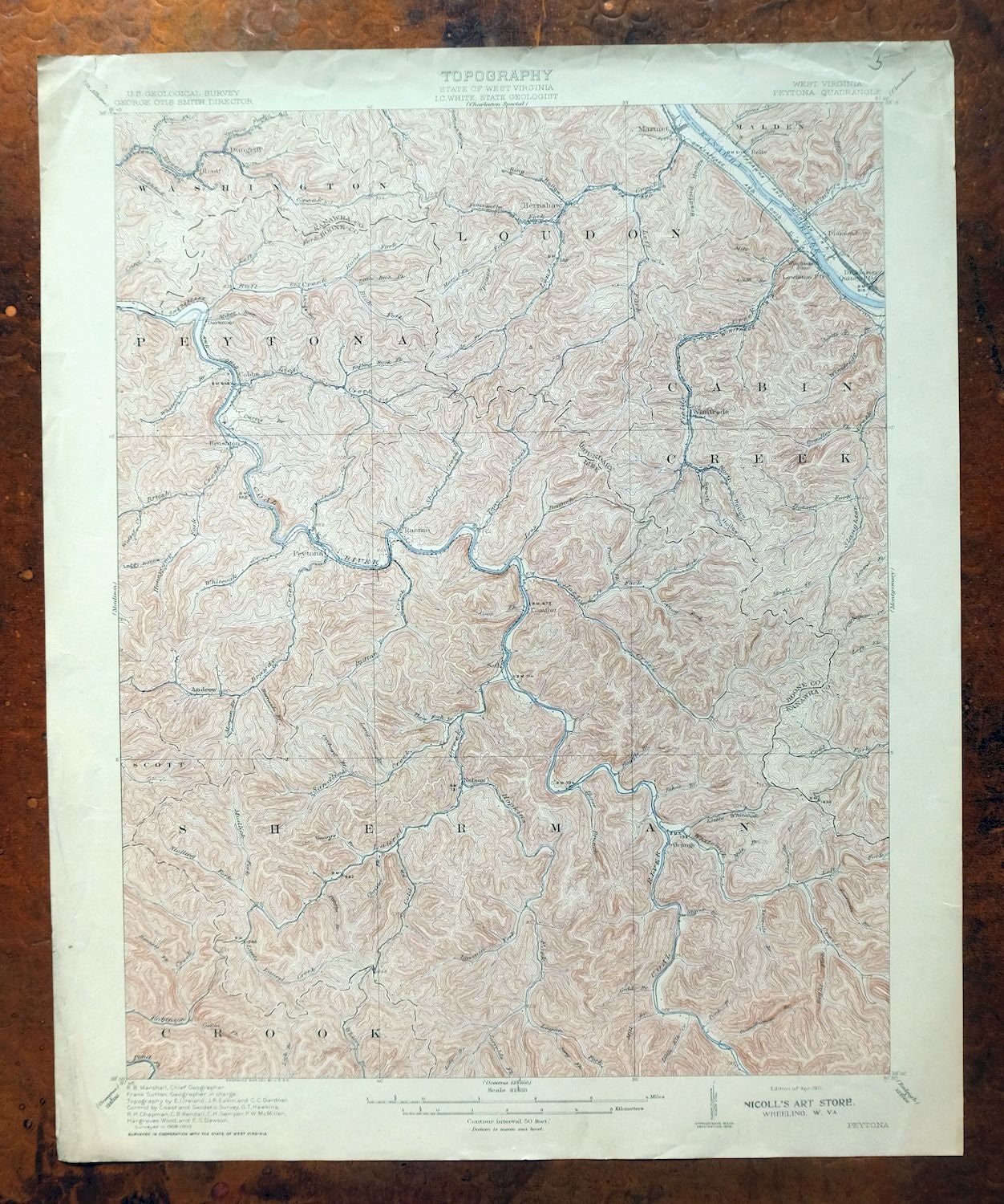 1911 Peytona Marmet West Virginia Histórico Antigüedad Original USGS ...