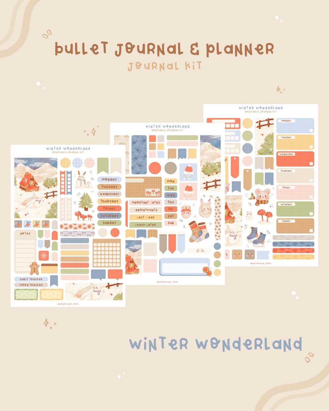 Winter Wonderland Planner Stickers – Cute Journal Printables (A4) - Etsy