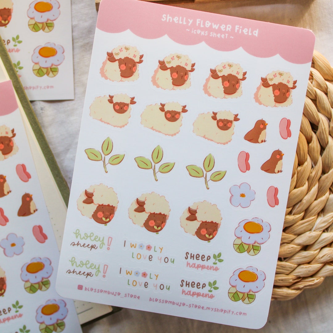 Shelly Icons Vinyl Sticker Sheet: Sheep & Flowers - A6 - Etsy