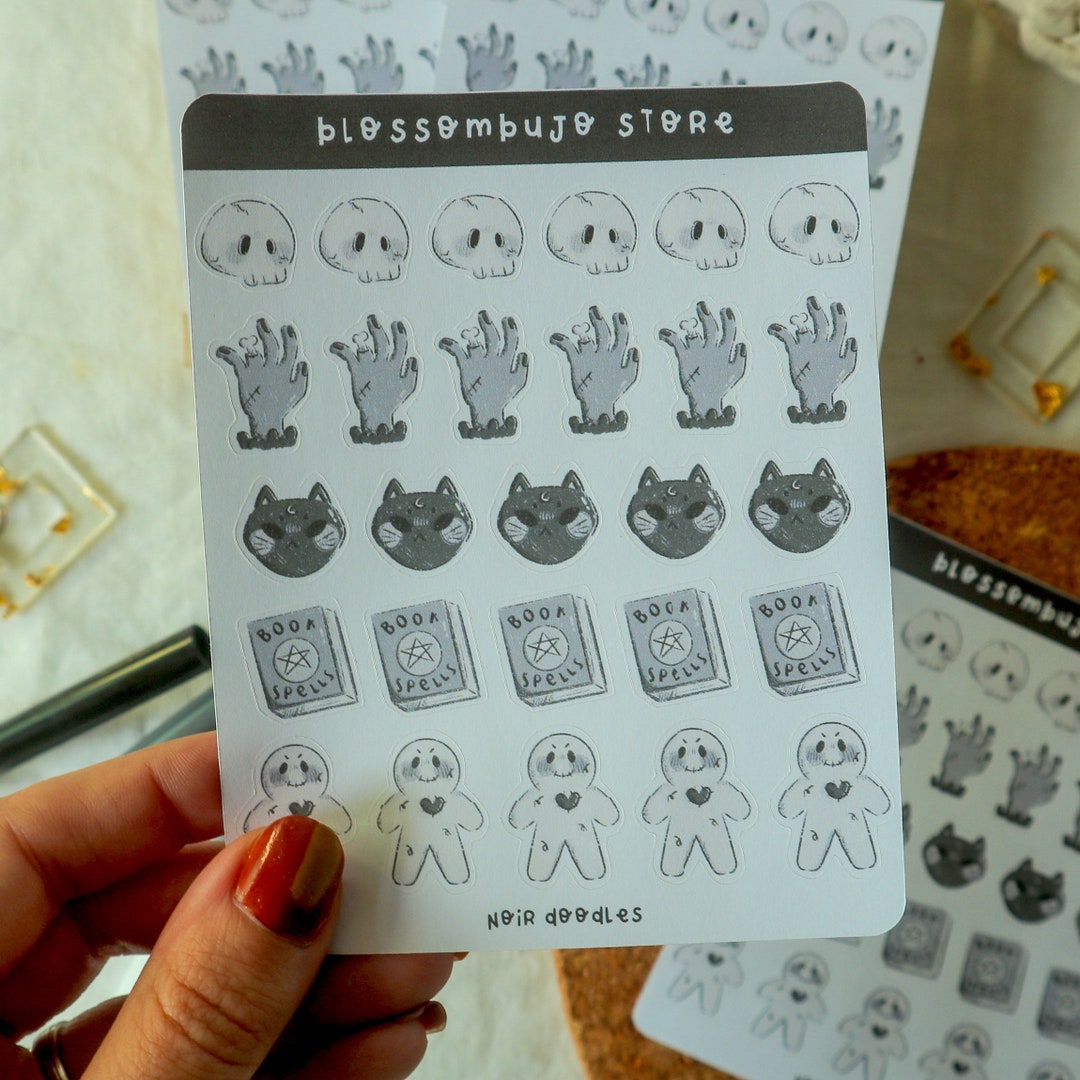 Noir Doodles Sticker Sheet: Spooky Halloween Planner Stickers - Etsy