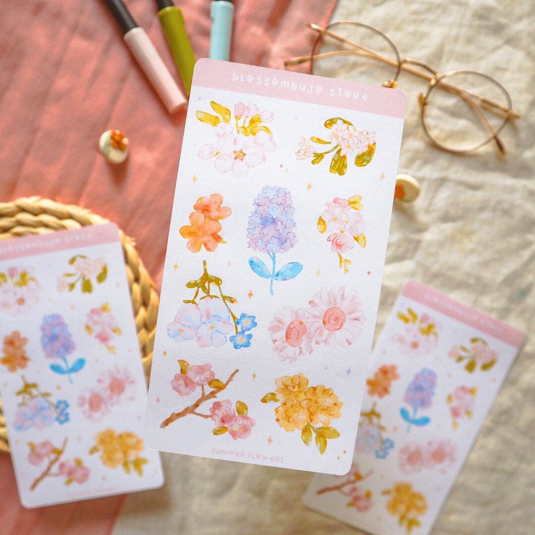 Stickersheet - Summer Flowers | Bullet Journal Stickers, Planner ...