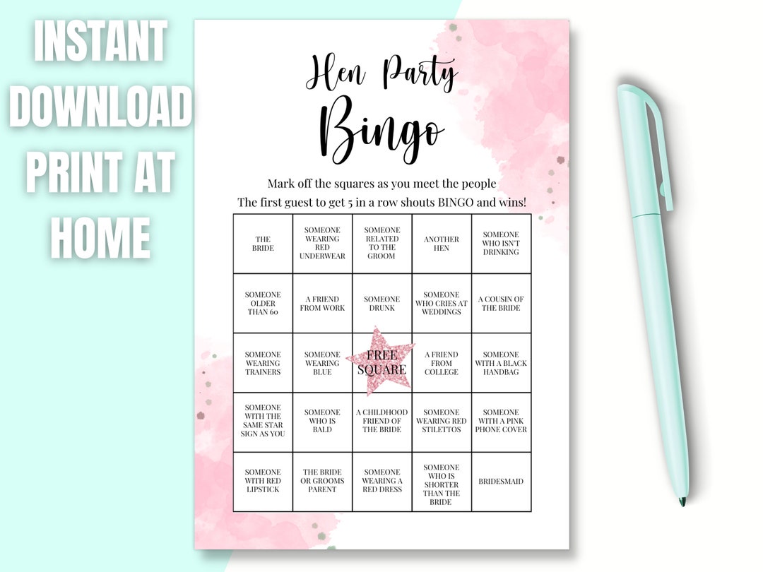 Pink Bingo Hen Night Game, Bridal Shower Bride to Be Bingo Hen Game ...