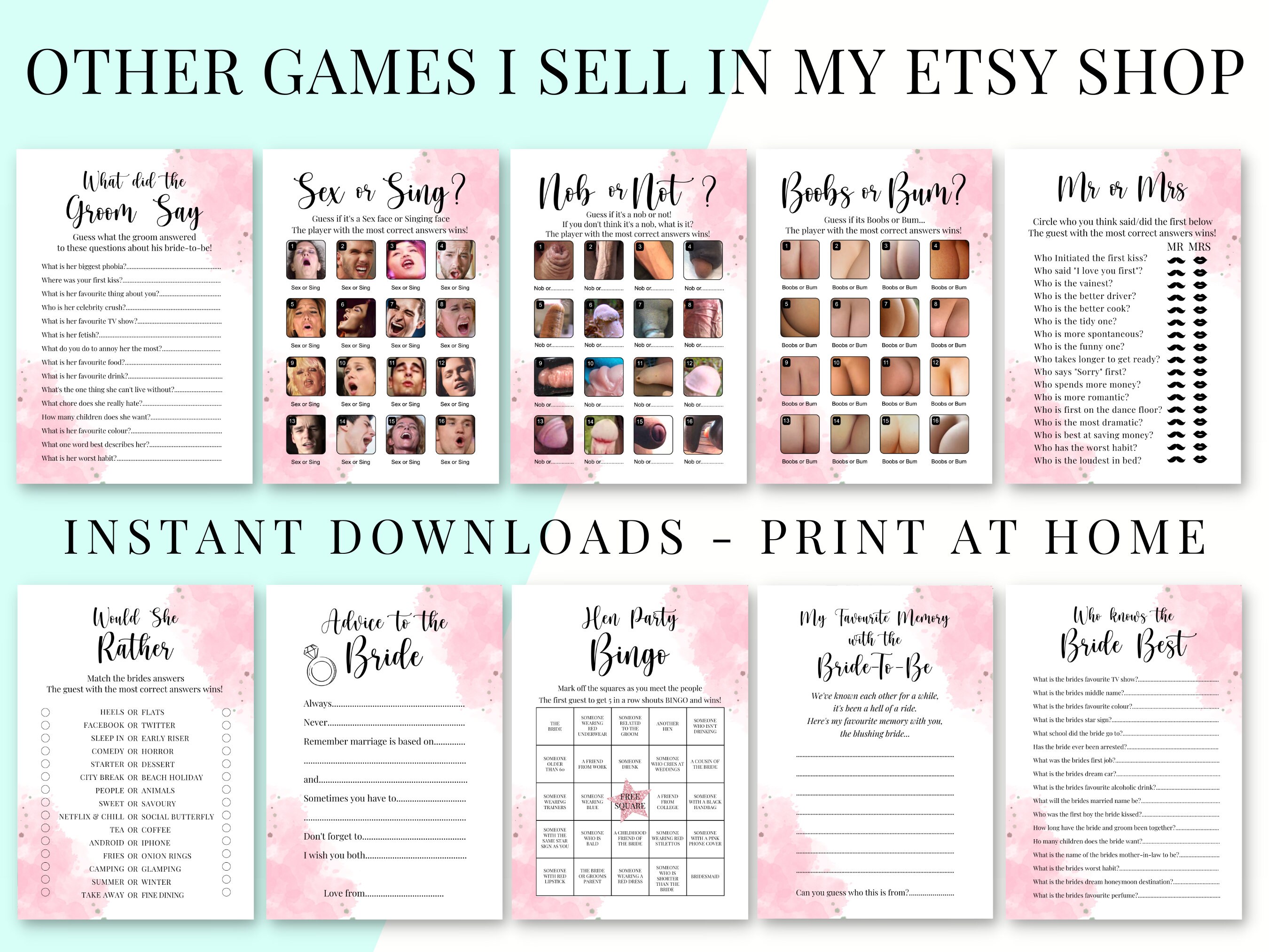 Pink Sex or Sing Funny Hen Do Game, Rude Cute Naughty Bridal Shower ...