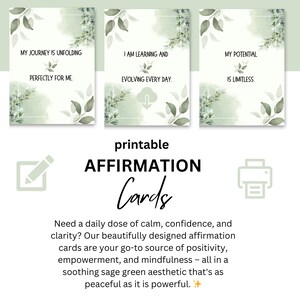 Sage Green Affirmation Cards Digital Download, 30 A6 Printable Positive ...