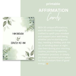 Sage Green Affirmation Cards Digital Download, 30 A6 Printable Positive ...
