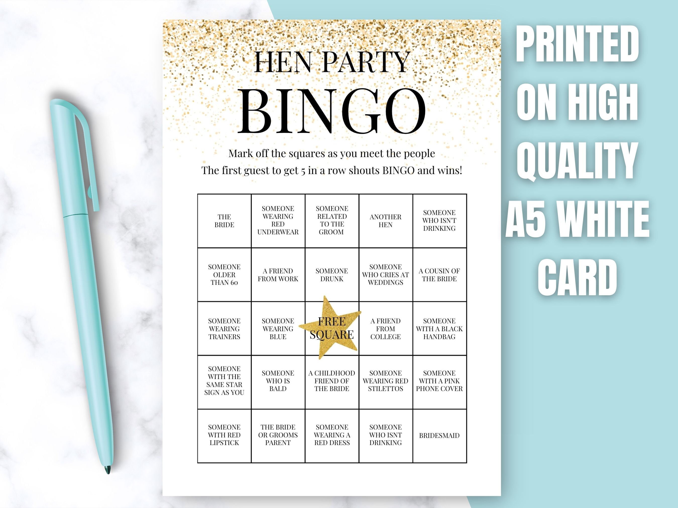 Hen Party Bingo Game, Glitter Bridal Shower Game, Bingo Party Game, Hen ...