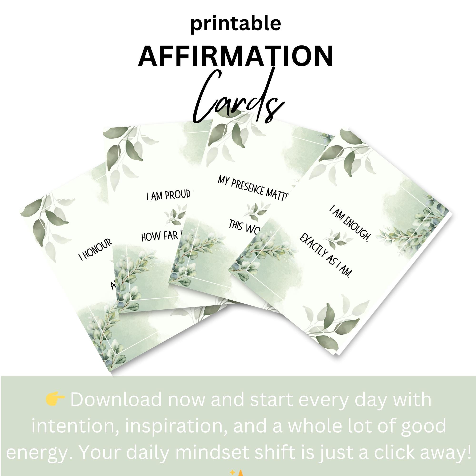 Sage Green Affirmation Cards Digital Download, 30 A6 Printable Positive ...
