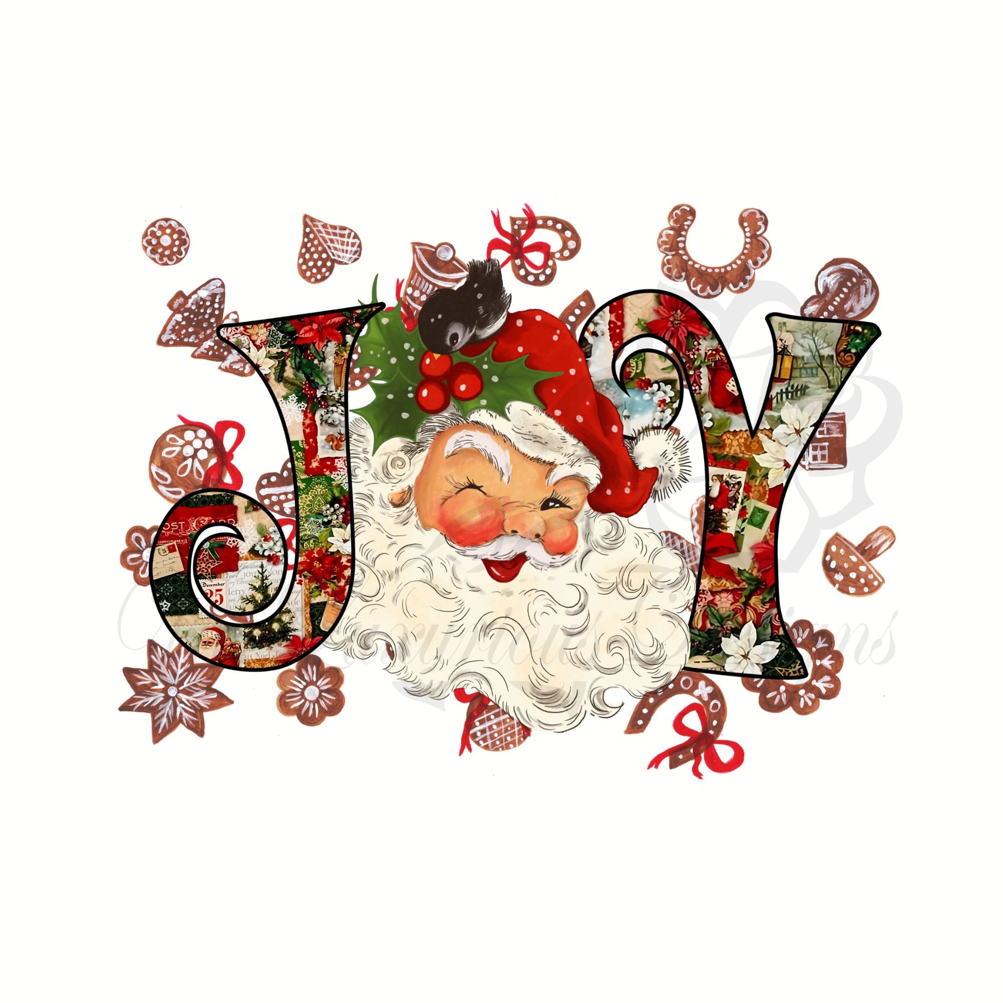 Santa Joy Clipart PNG Graphic Vintage Christmas Design - Etsy