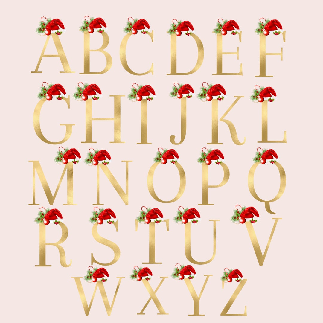Santa Hat Alphabet Clipart Gold - Etsy