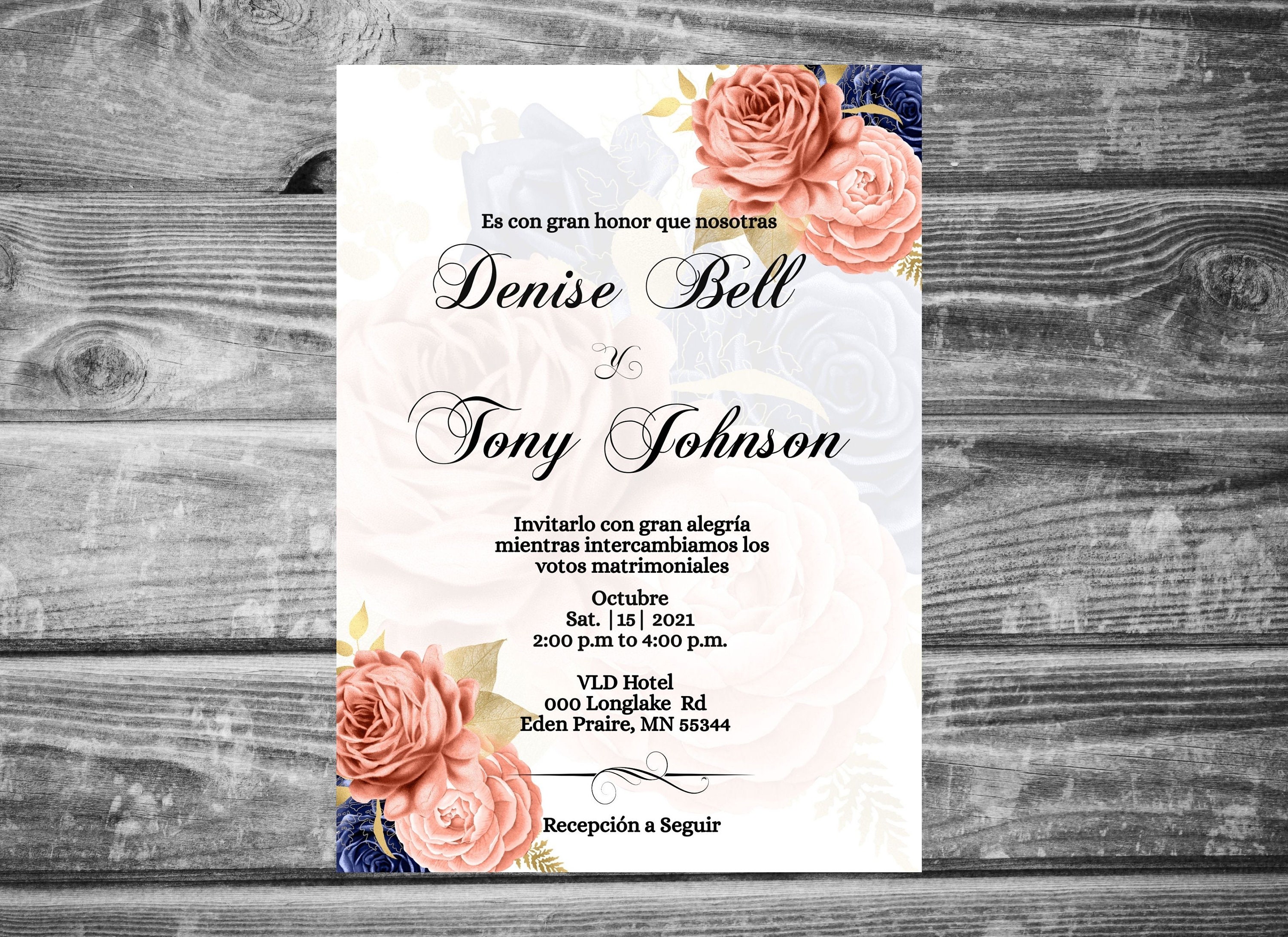 Spanish Editable Templates Printable Coral Navy Blue 5x7 Wedding ...