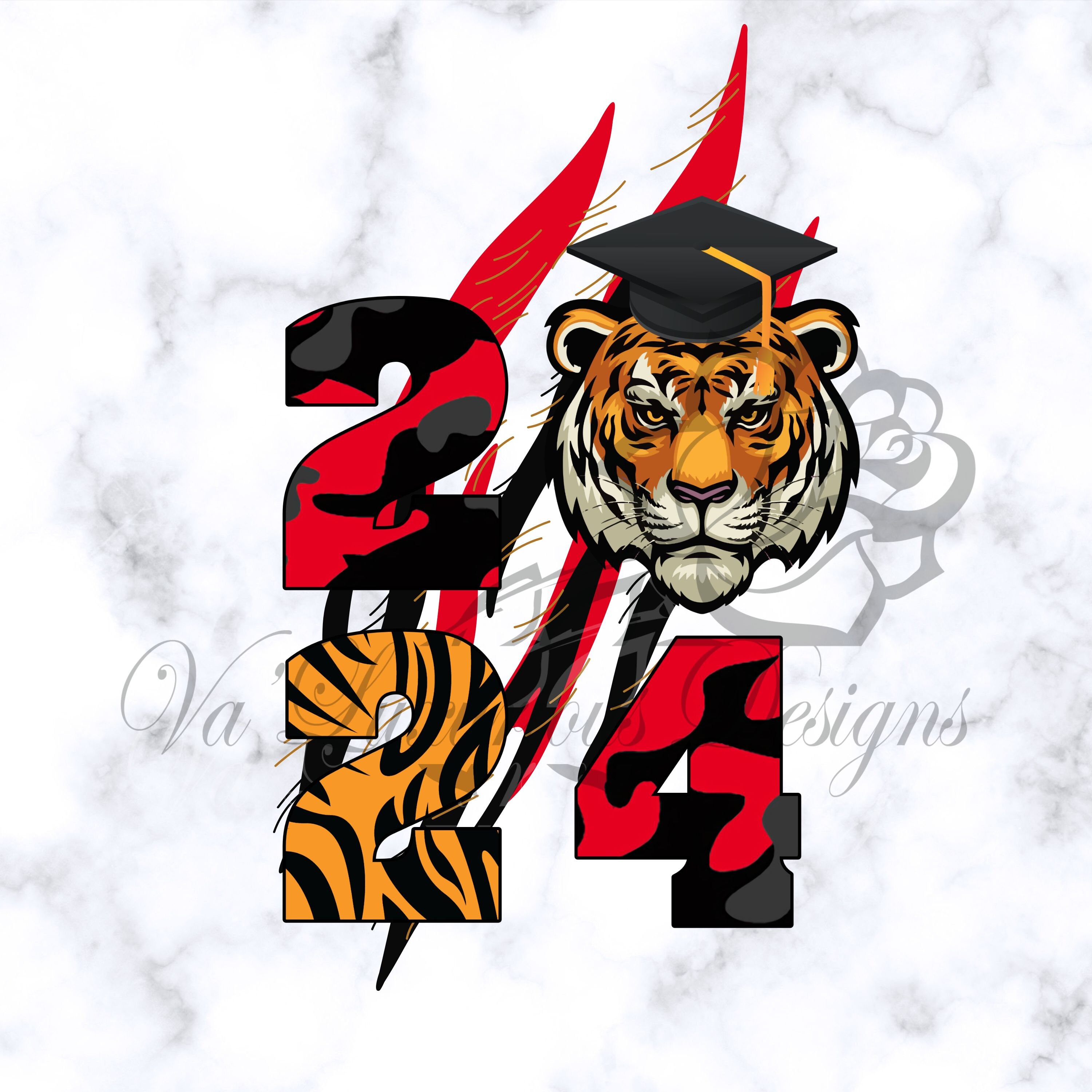 Tiger Graduation Cap Senior 2024 RED BLACK Camouflage PNG Clipart - Etsy