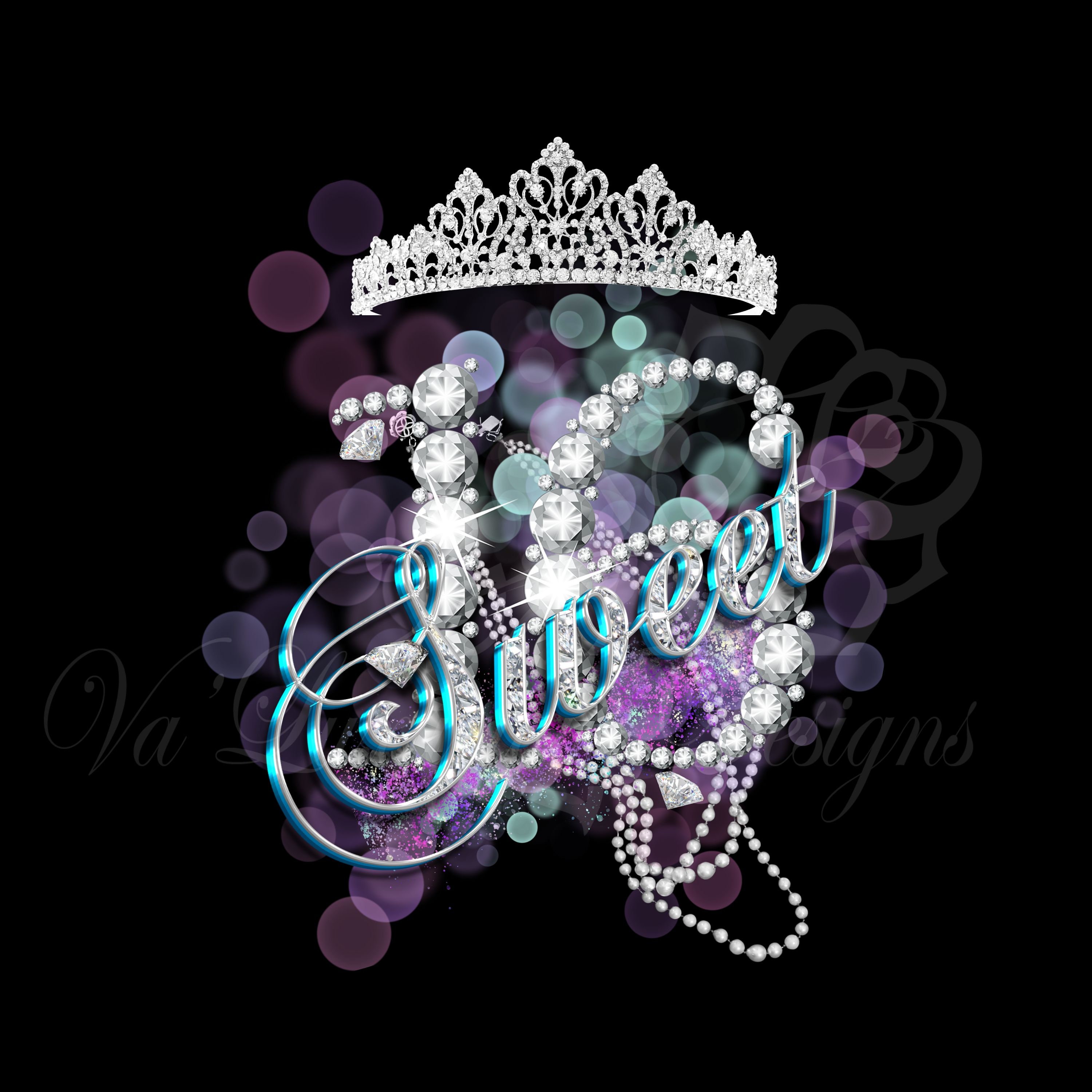 Sweet 16 Birthday Glam Diamond Blue Silver Bokeh Tiara PNG Download - Etsy